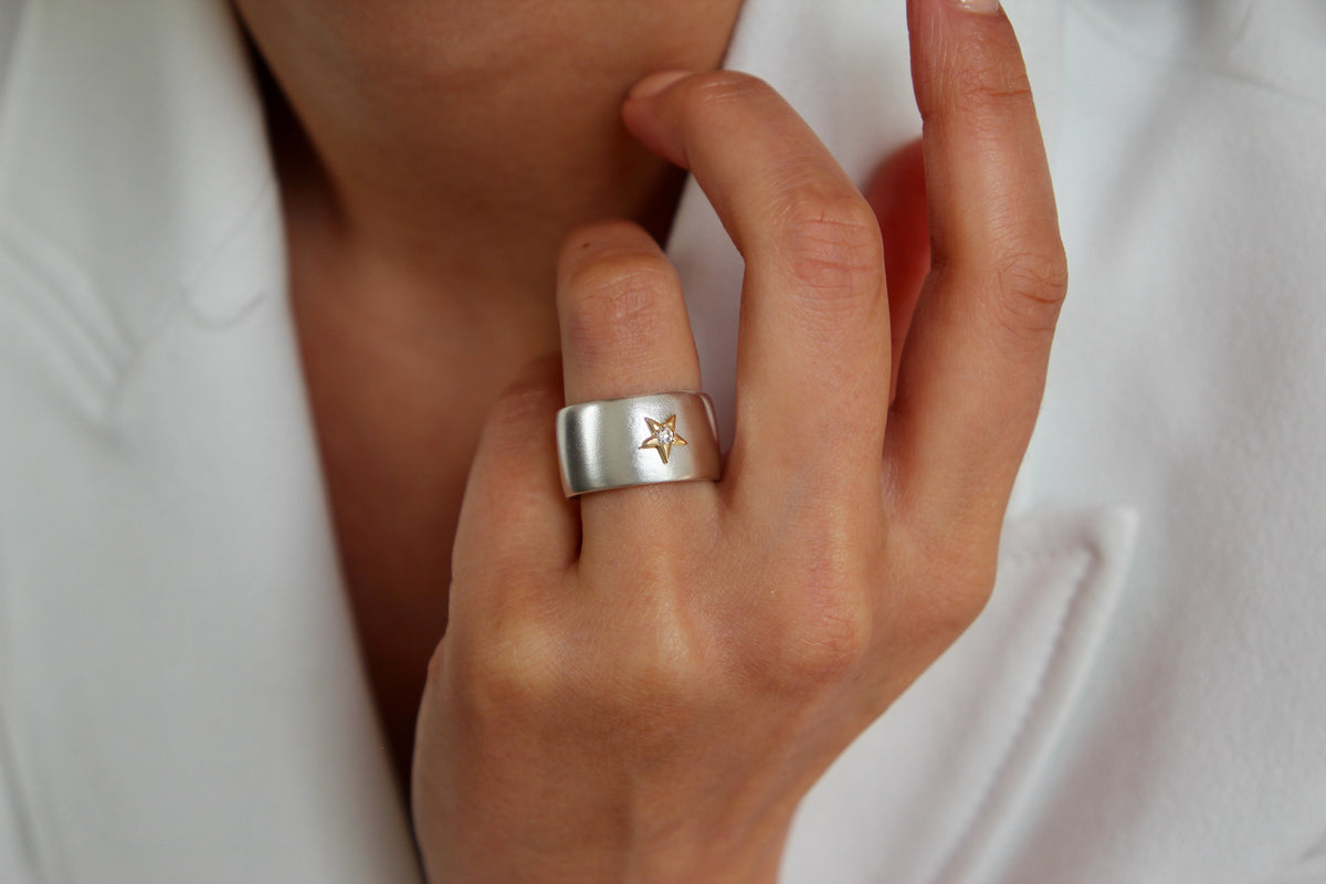 Stella Silver Band with Star + Diamond