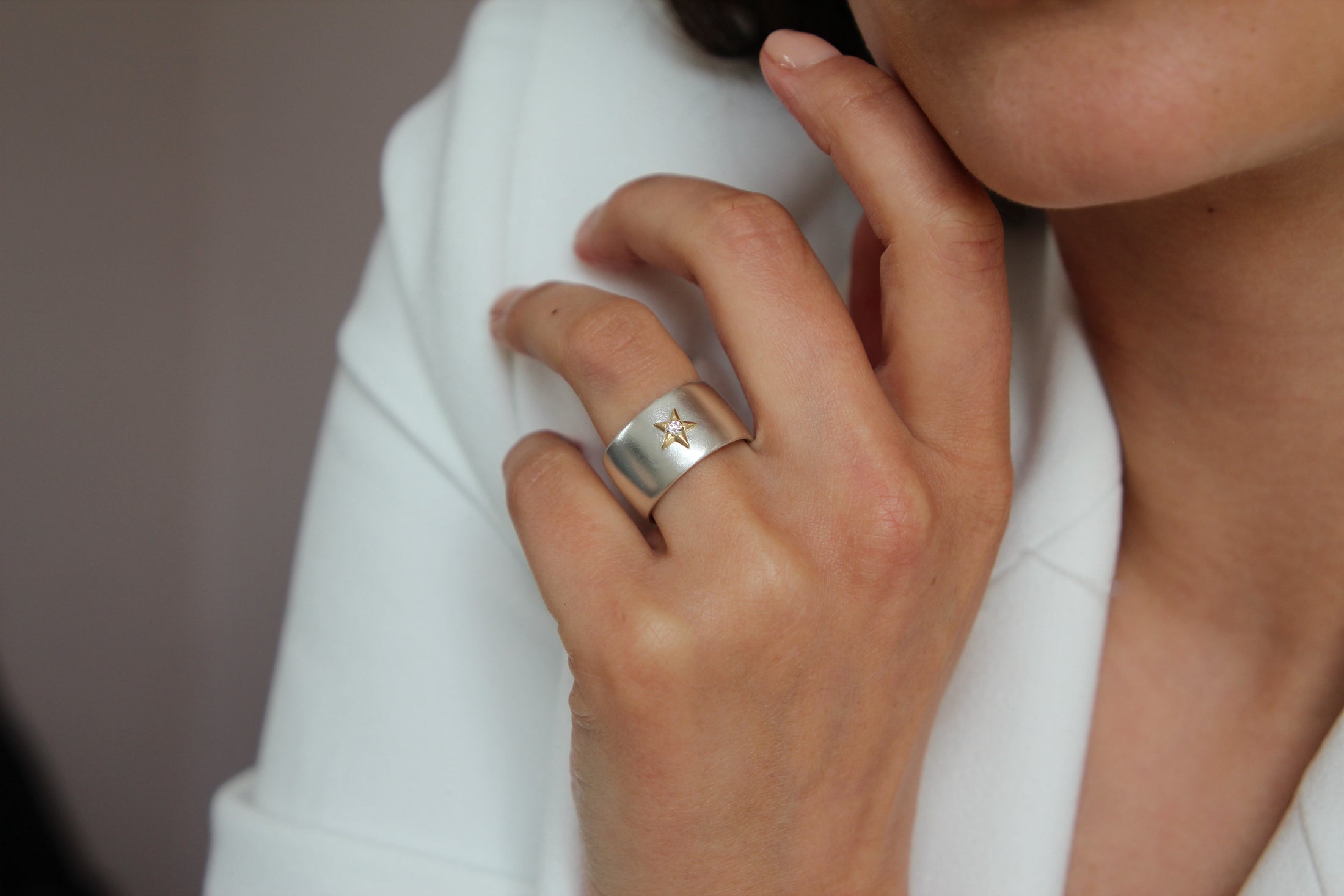 Stella Silver Band with Star + Diamond